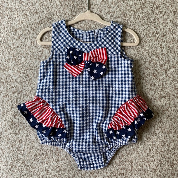 Bonnie Baby | One Pieces | 525 Bonnie Baby Americana Gingham Seersucker Bubble Romper | Poshmark